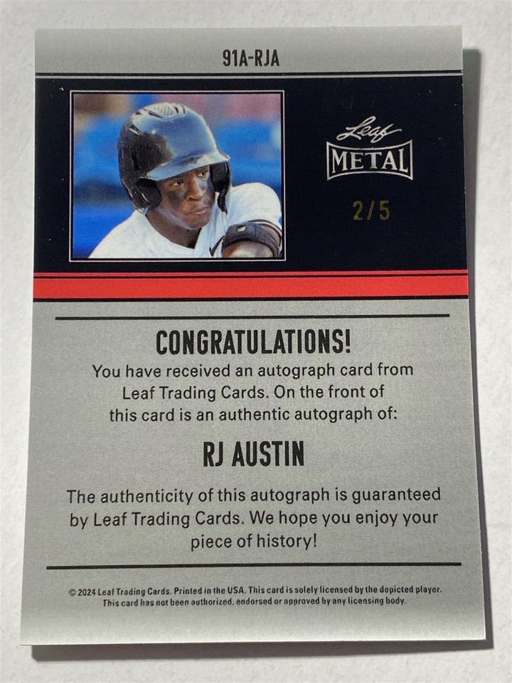 RJ AUSTIN vanderbilt 2024 Leaf Metal '91 Leaf Crystal GREEN AUTO 2/5 ...
