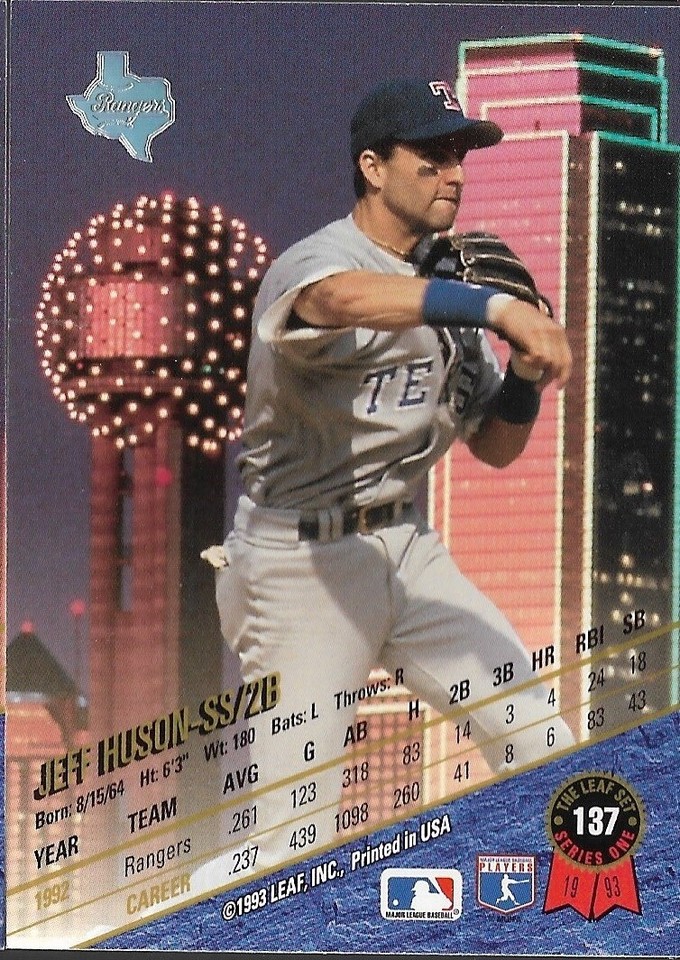 1993 Leaf Jeff Huson 137 Texas Rangers Series One Baseball Vintage | eBay