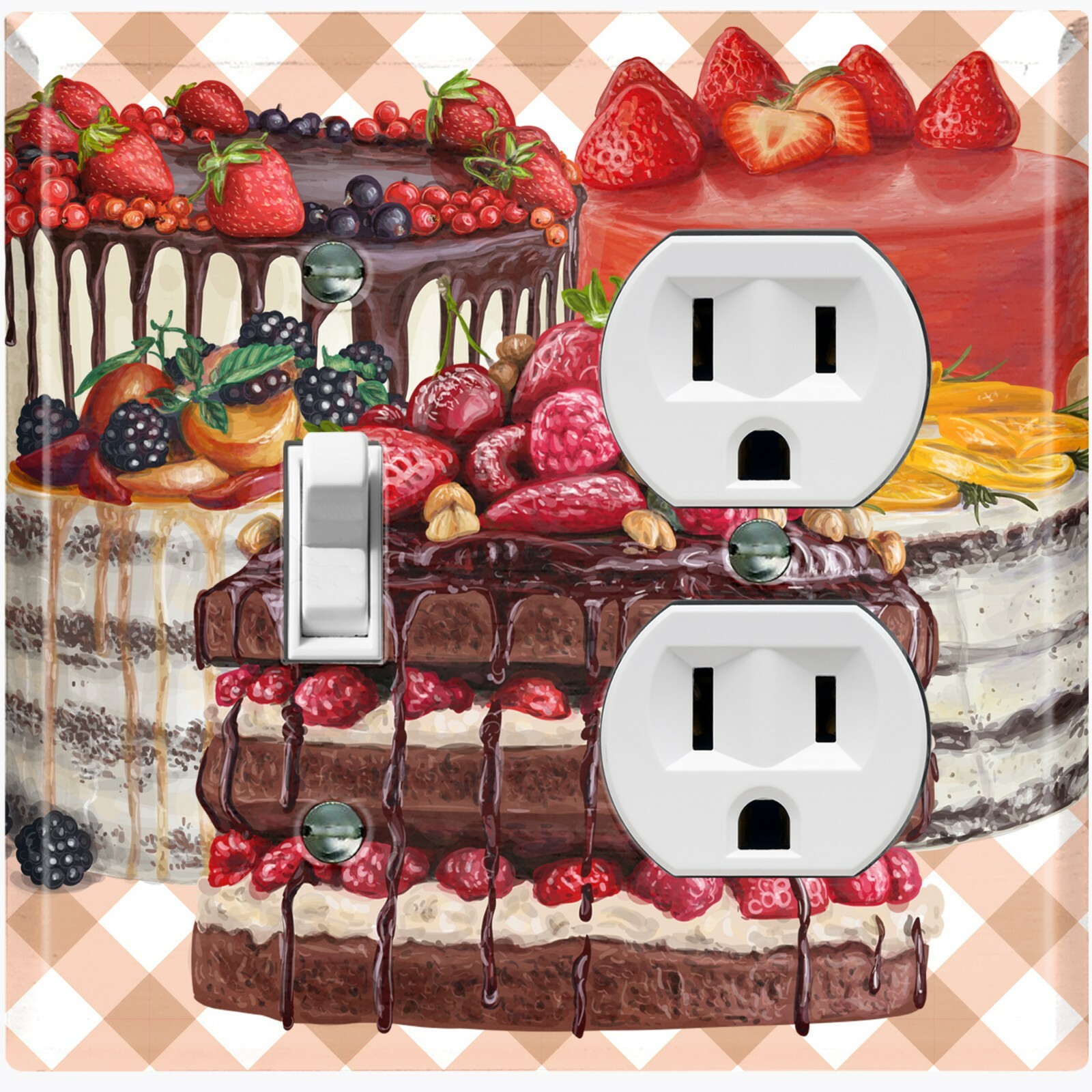 Metal Light Switch Cover Wall Plate For Kitchen Chocolate Cakes Dessert ...