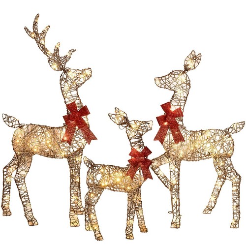 3-Piece Large Gold Reindeer Family Lighted Deer Set for Indoor Outdoor ...