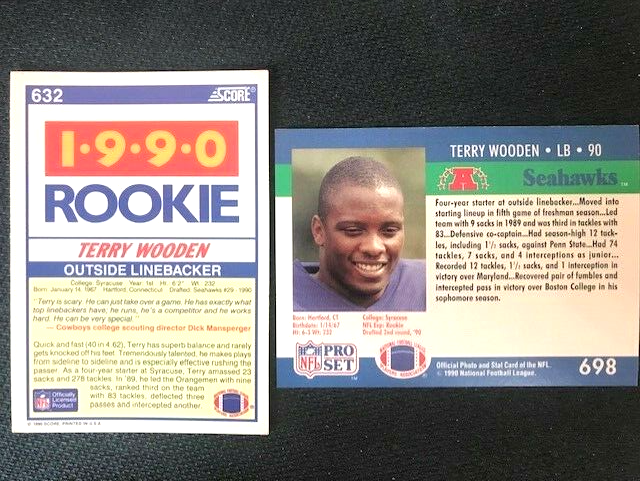 NFL - Terry Wooden 1990 Score Rookie Card & 1990 Pro Set Rookie Card 2 ...