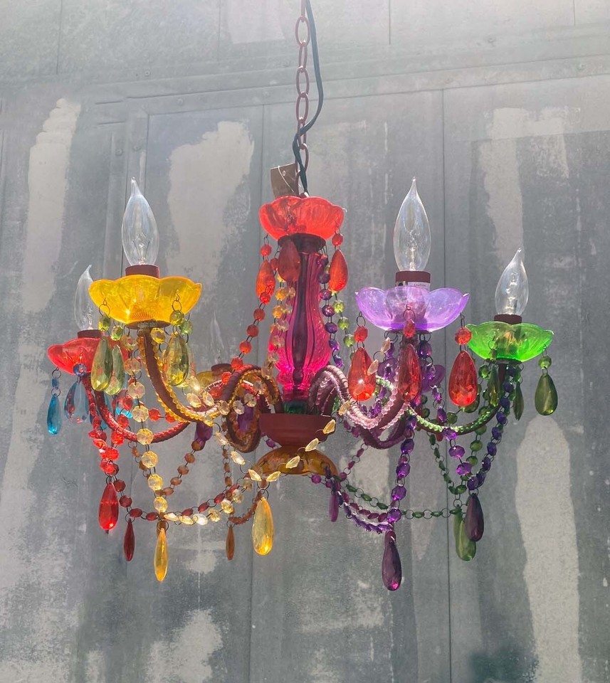 SAMPLE SALE: Metal & Acrylic "Candy" Chandelier 6 Light Colorful ...