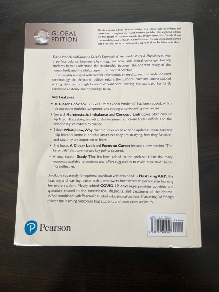 Essentials of Human Anatomy & Physiology 13th Edition 13e By Elaine ...