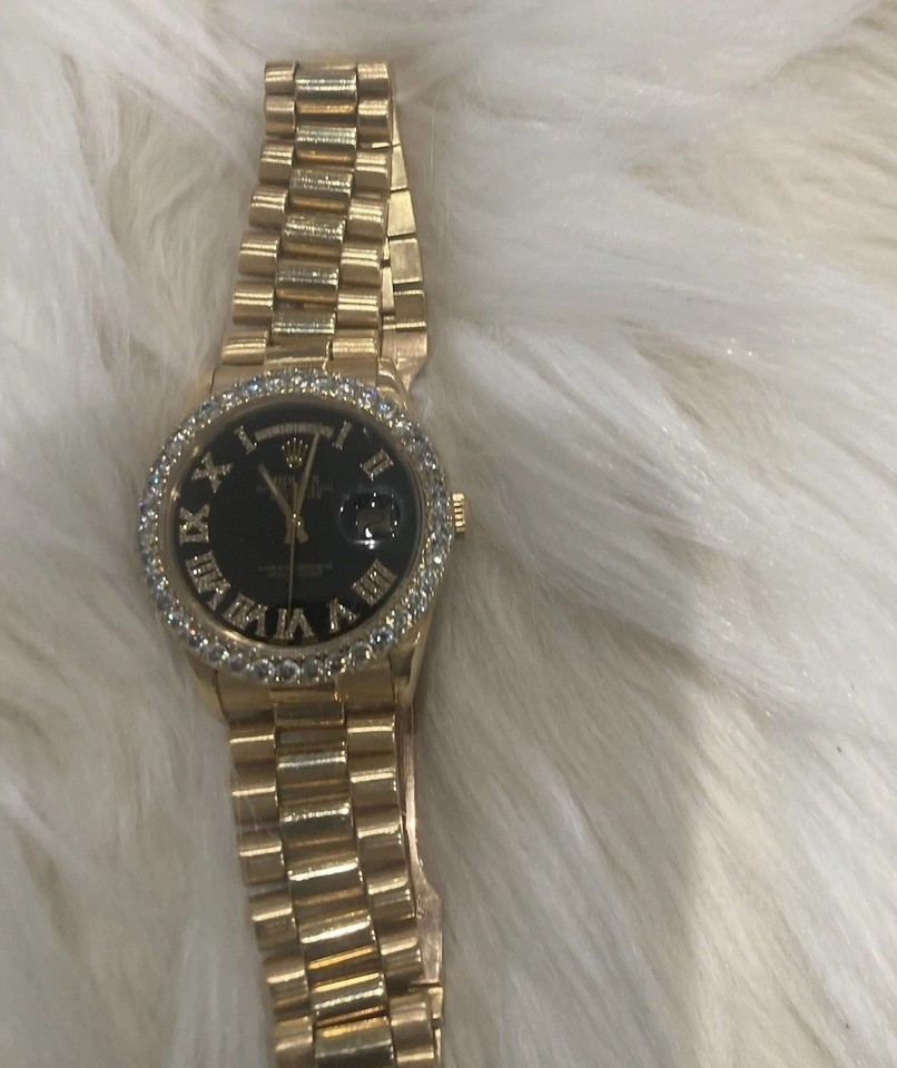 Rolex Day-Date 36mm 18K President 18038 Diamond Bezel Black Diamond ...