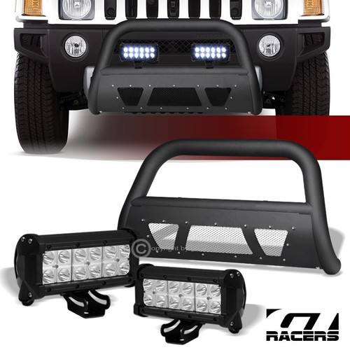 For 06-10 Hummer H3 Matte Black Studded Mesh Bull Bar Guard+36W CREE ...