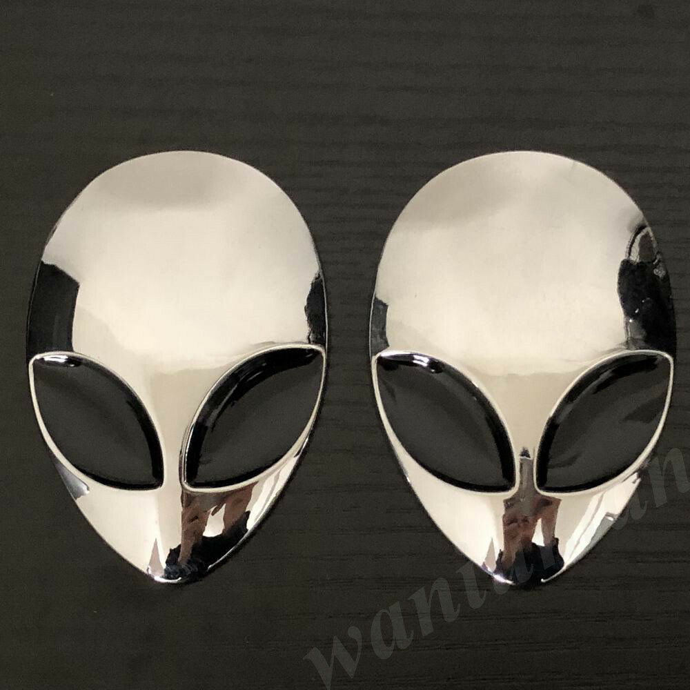 2x 3D Big Chrome Alienware Alien Head UFO Car Trunk Emblem Badge Decals ...