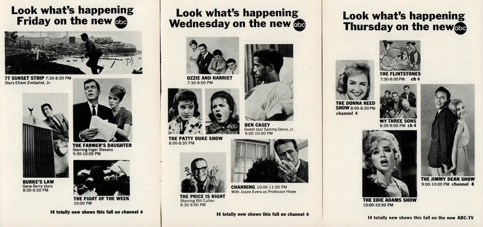 1963 WTAE-TV Pittsburgh ABC-tv Fall Series + new shows 6 tv guide ads ...