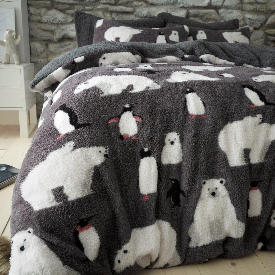 TEDDY BEAR FLEECE STAG DUVET COVER Reversible Penguin Gonk Quilt ...