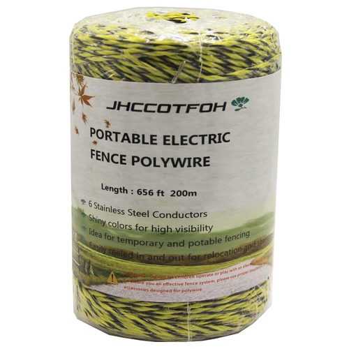Electric Fence Polywire 656 Feet, 200 Meters 6 Conductors Portable ...