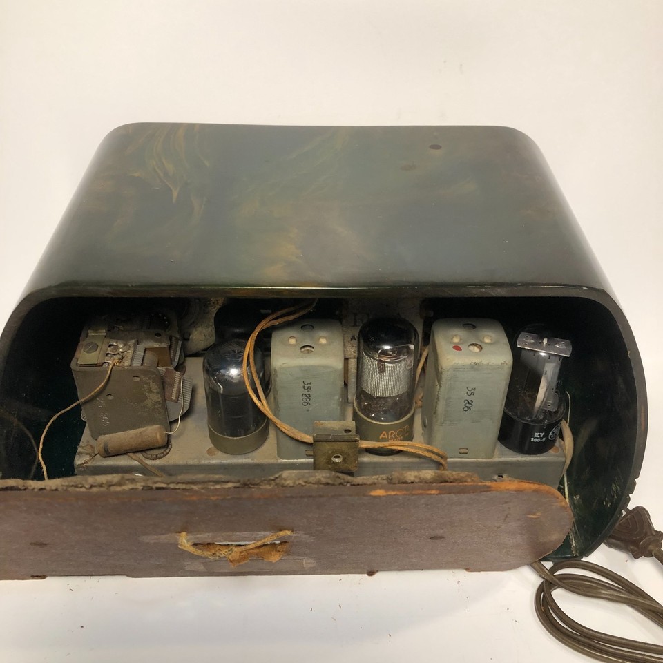 VINTAGE FADA 252 TEMPLE CATALIN TUBE RADIO GREEN SWIRL (Case Has Crack ...