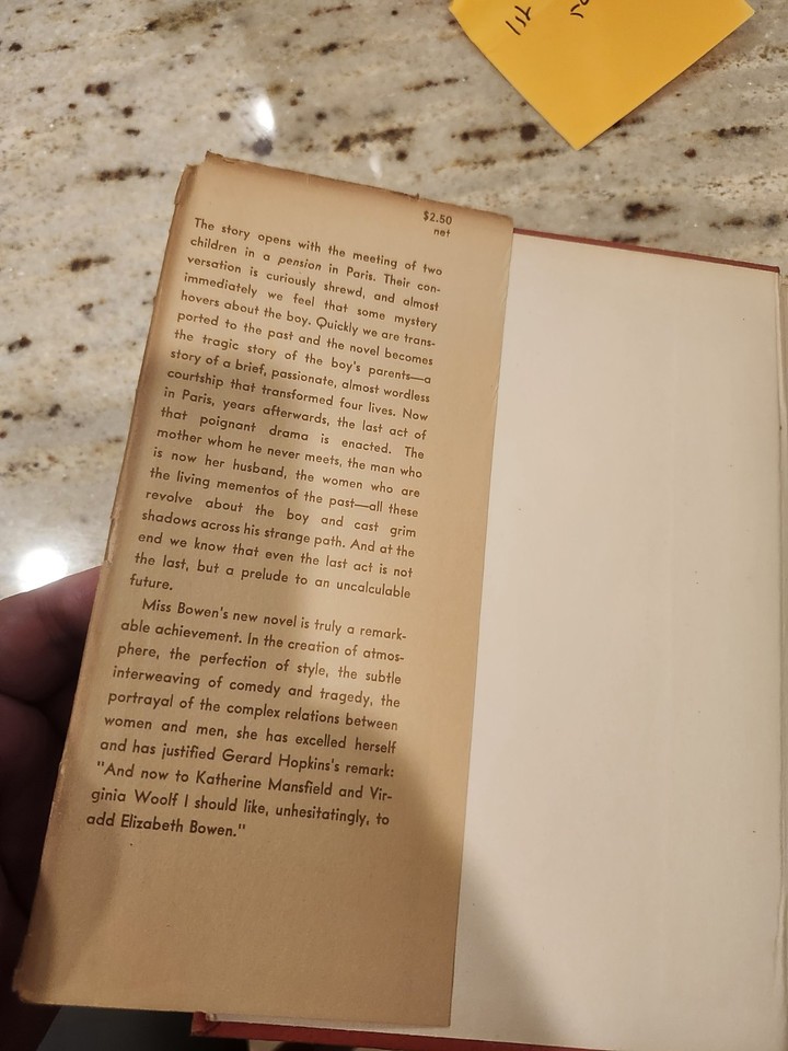 The House in Paris. Elizabeth Bowen. Presumed 1st ed IN DJ. March 2 ...