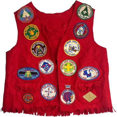 1950s Boy Scouts BSA Red Fringed Vest Philmont Ranch Patches Du Page ...