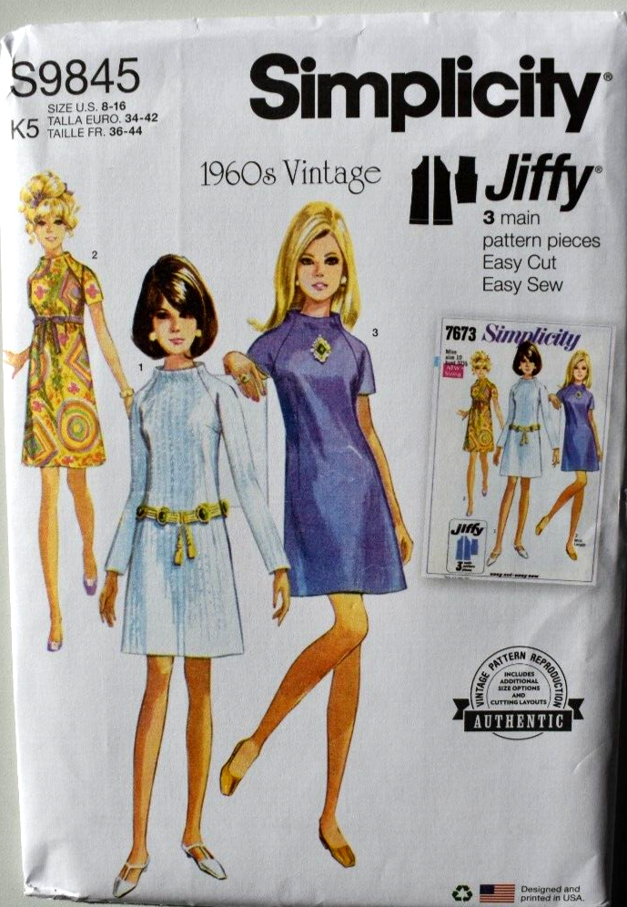 Simplicity Jiffy Pattern 9845 60s Vintage Dress Two Lengths Sizes 8-16 ...