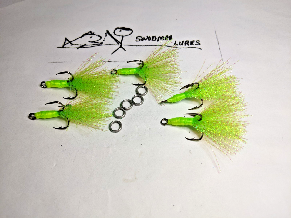 5 - Treble Hook hooks size 4 Dressed light green UV with Split Rings | eBay