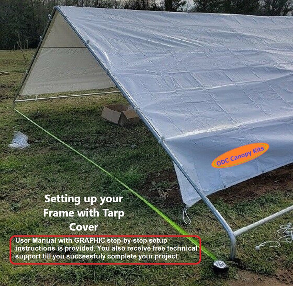 10x40 Carport Canopy Kit +Tarp for 1-5/16" Fence Pipe no Poles/Legs RV ...