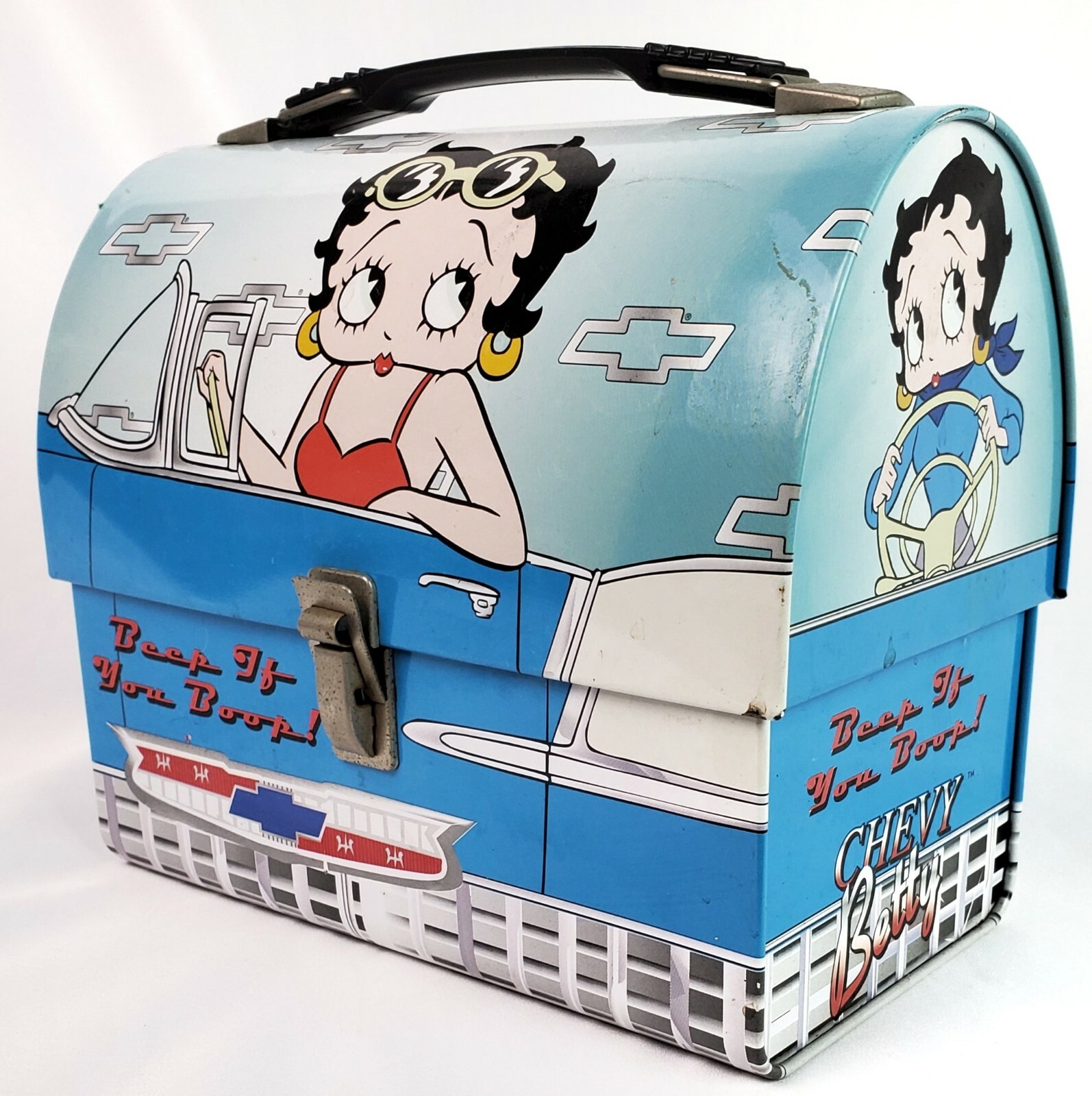 Chevy Betty Boop Dome Lid Tin Metal Lunch Box Chevrolet 2001 GM Vandor ...