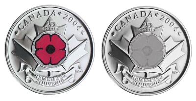🇨🇦 Canada quarter 25 cents, Coloured + Noncoloured Coin, Remembrance ...