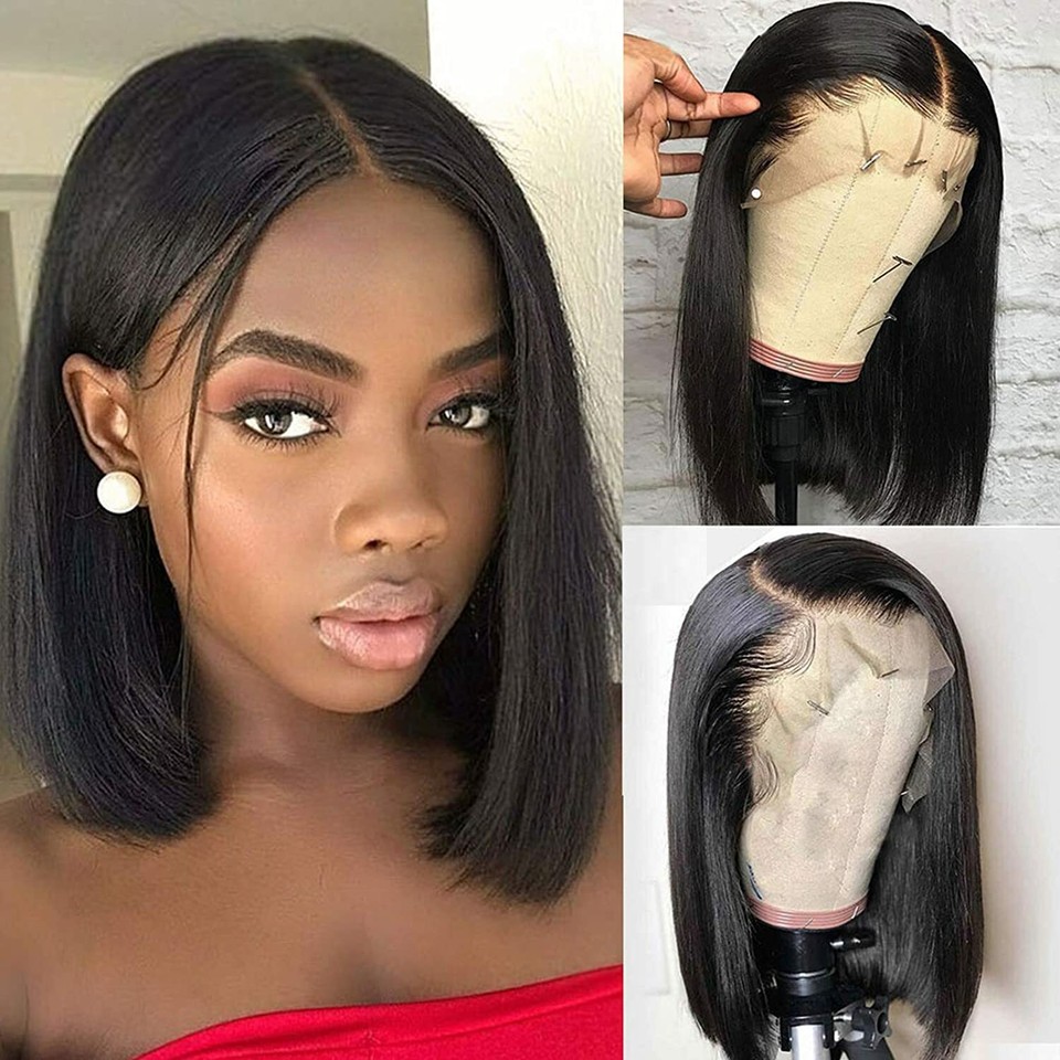 Black Synthetic Wig Short Bob Glueless Lace Front Wig For Black Women ...