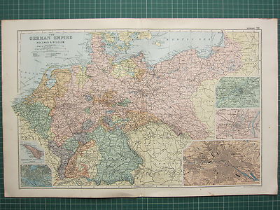 1900 LARGE VICTORIAN MAP ~ THE GERMAN EMPIRE HAMBURG BAVARIA BERLIN ...