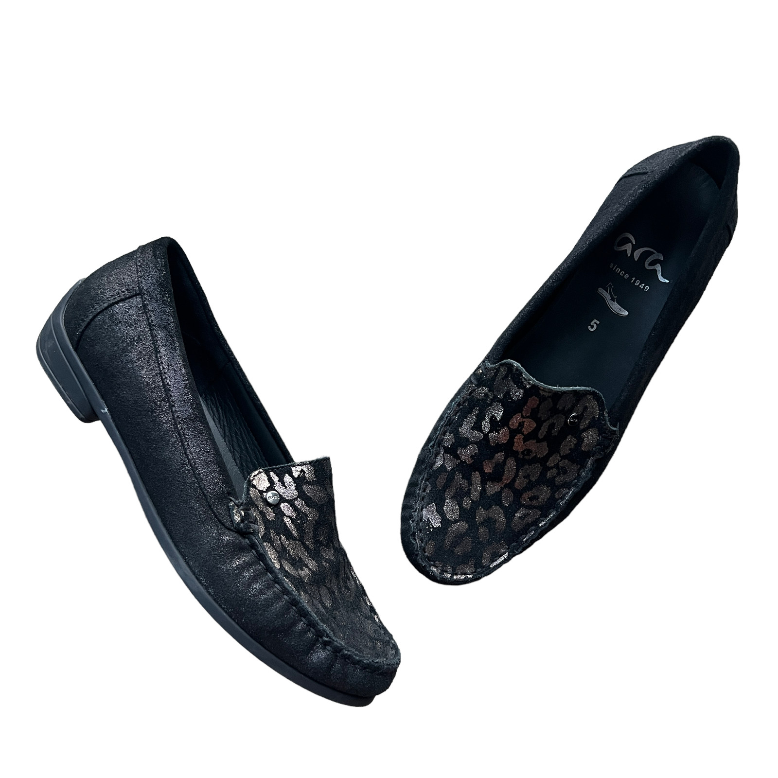 Ara Leopard Print Leather Loafers Flats Orthopedic Si… - Gem