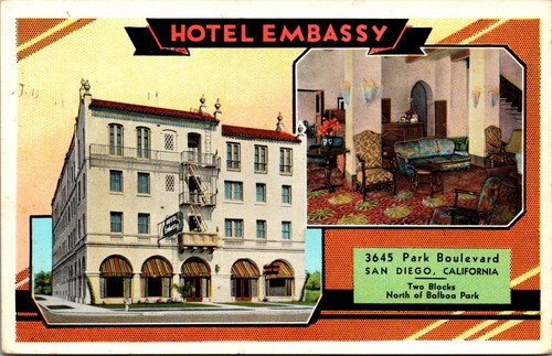 Hotel Embassy Two Blocks North Of Balboa Park, San Diego, California | eBay