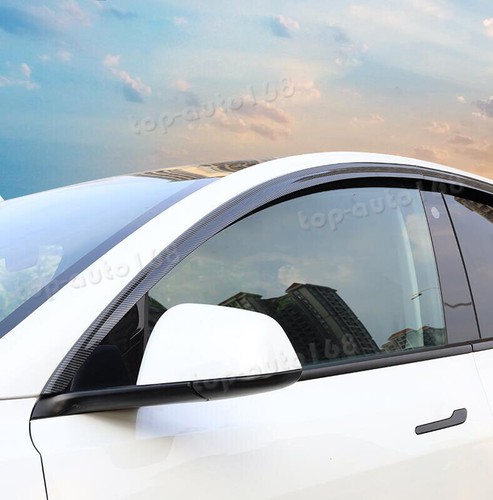 ABS Gloss Carbon Fiber Window Visor Vent Sun Rain Guard For Tesla Model ...