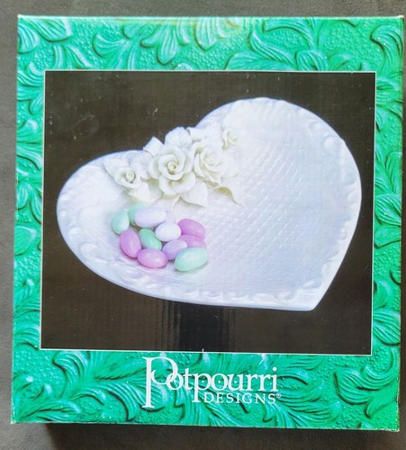Potpourri Designs White Porcelain Heart-Shaped Plate w/Rose Design ...