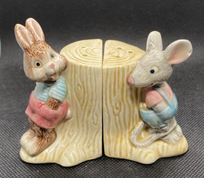 Vintage Otagiri Tracy Flickenger Rabbit and Mouse Stump Salt and Pepper ...