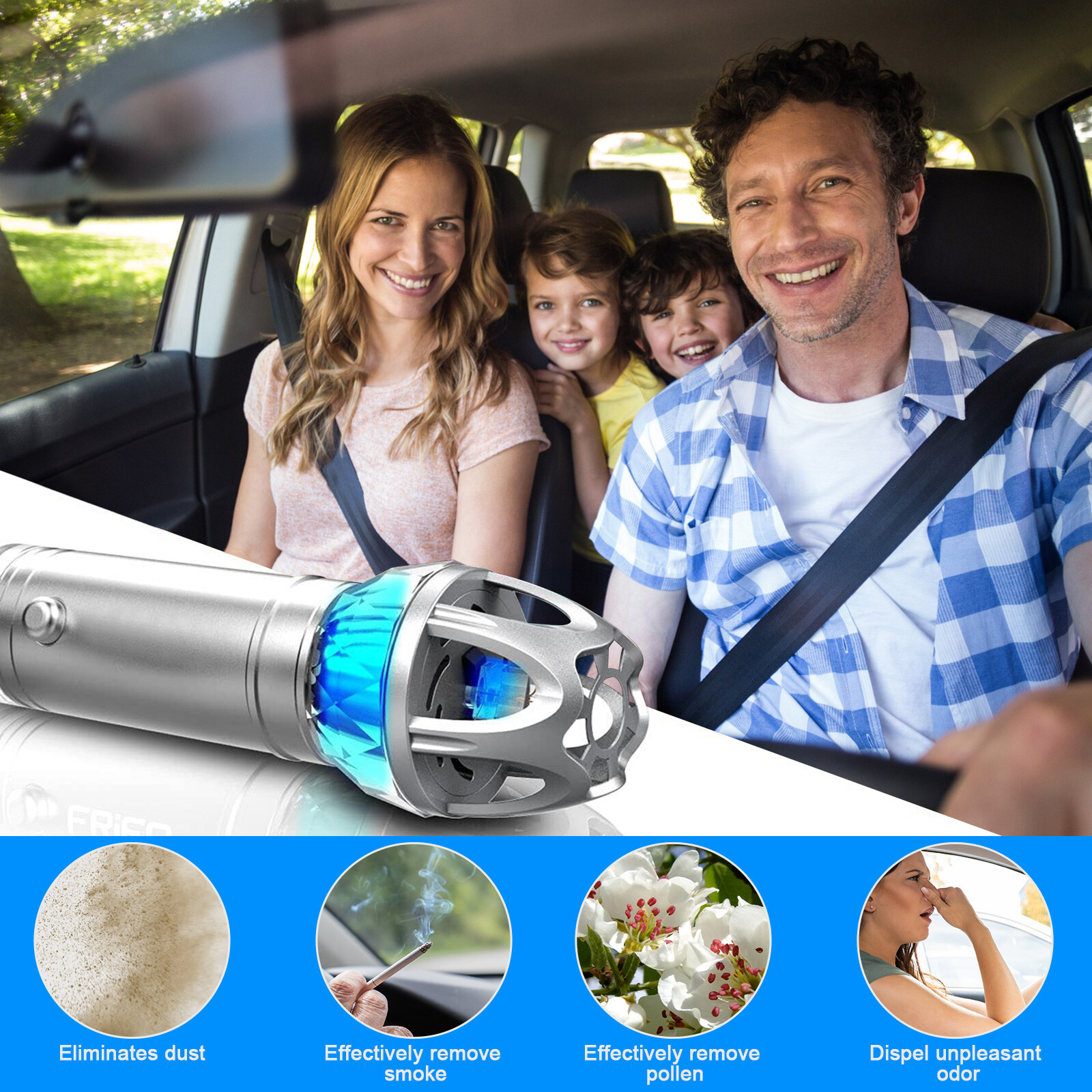 2-in-1 Car Air Purifier Dual Ionic Fresh Oxygen Bar Ozone Ionizer Odors ...