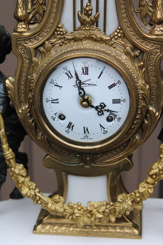 Vintage bronze marble white faun putti cherub figural mantel clock | eBay