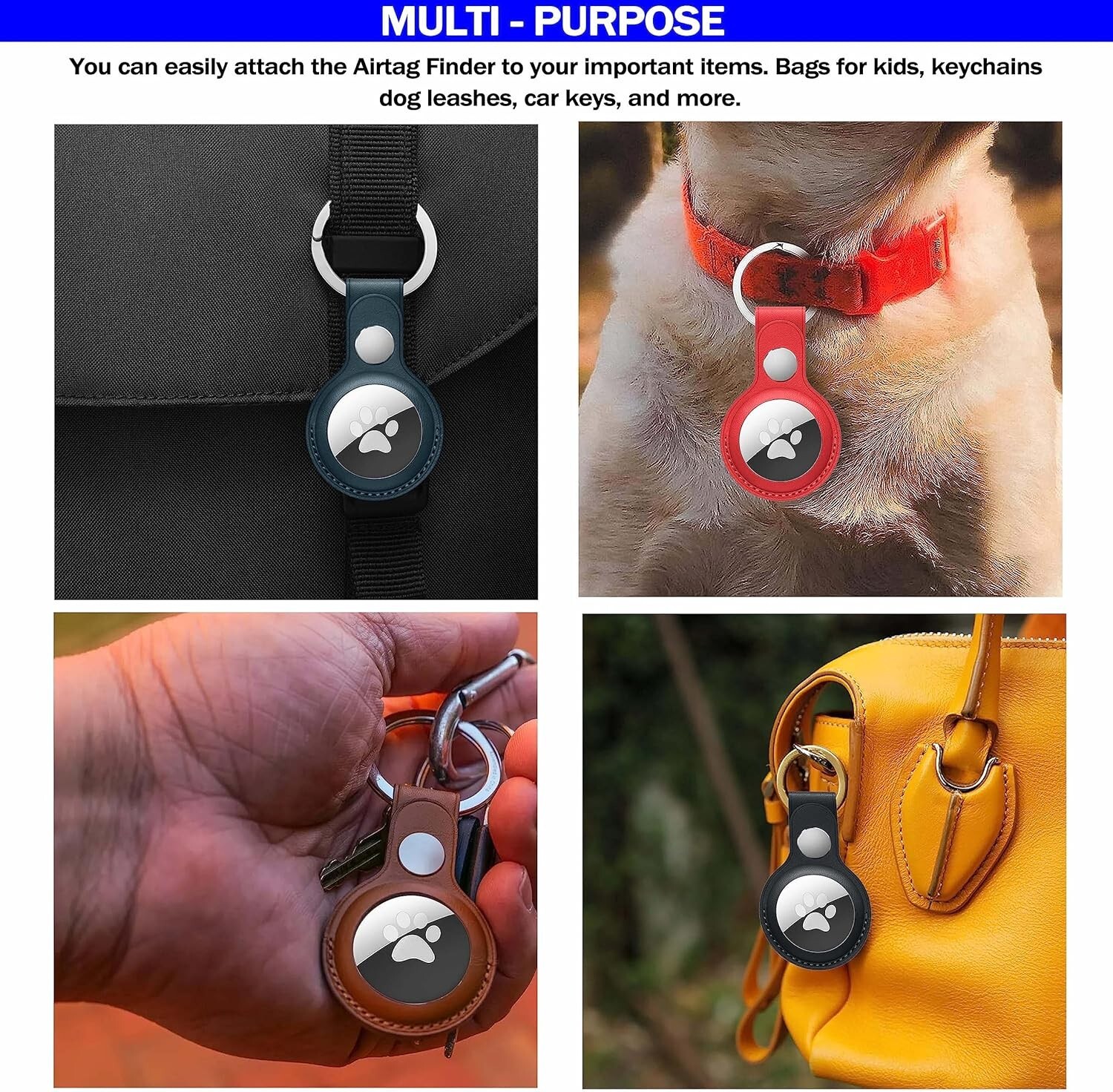 [4pack] For Apple AirTag Leather Case Air Tag Protective Keyring ...