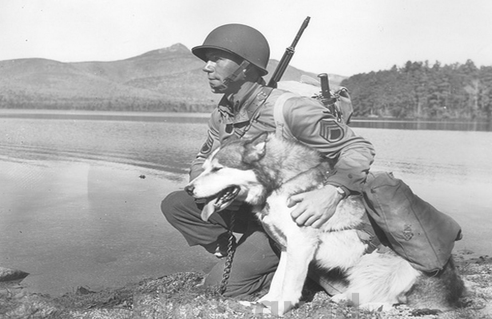 WW2 Photo Picture US Soldier Sgt stops with his dog for a rest 1942 ...