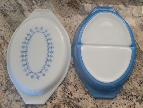 PYREX LOT BLUE SNOWFLAKE GARLAND CASSEROLES LIDS & BUTTER DISH 6 PIECE ...