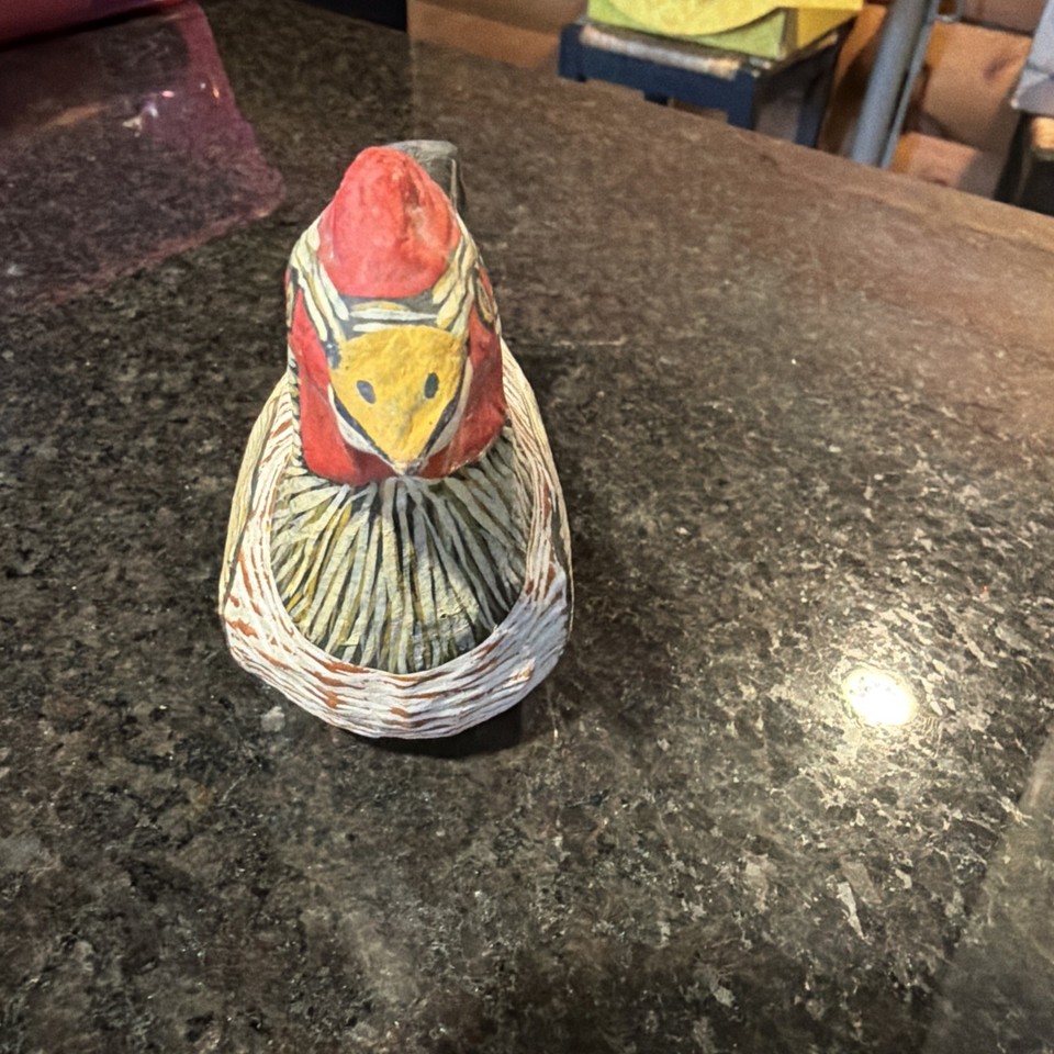 VNG Paper Mache Chicken Hand Painted Folk Art Farm House Decor | eBay