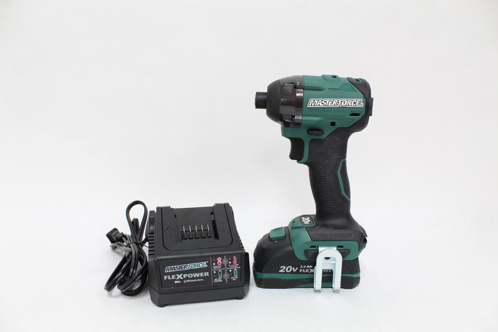 MasterForce FlexPower 20V 1/4" HEX Impact Driver Kit w/ 2.0 Ah Battery ...