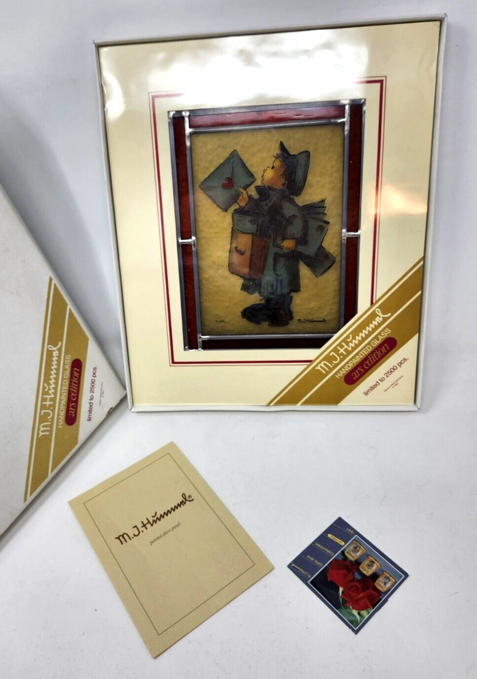 M.J. Hummel, The Postman Handpainted Glass, Boy Delivering Mail #'d out ...