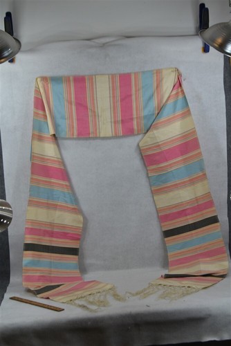 antique cummerbund sash belt silk scarf pink blue white 112 in. 19th c ...