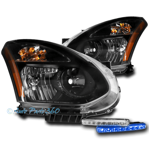 FOR 08-13 ROGUE/14-15 SELECT CRYSTAL STYLE BLACK HEADLIGHTS LAMP W/BLUE ...