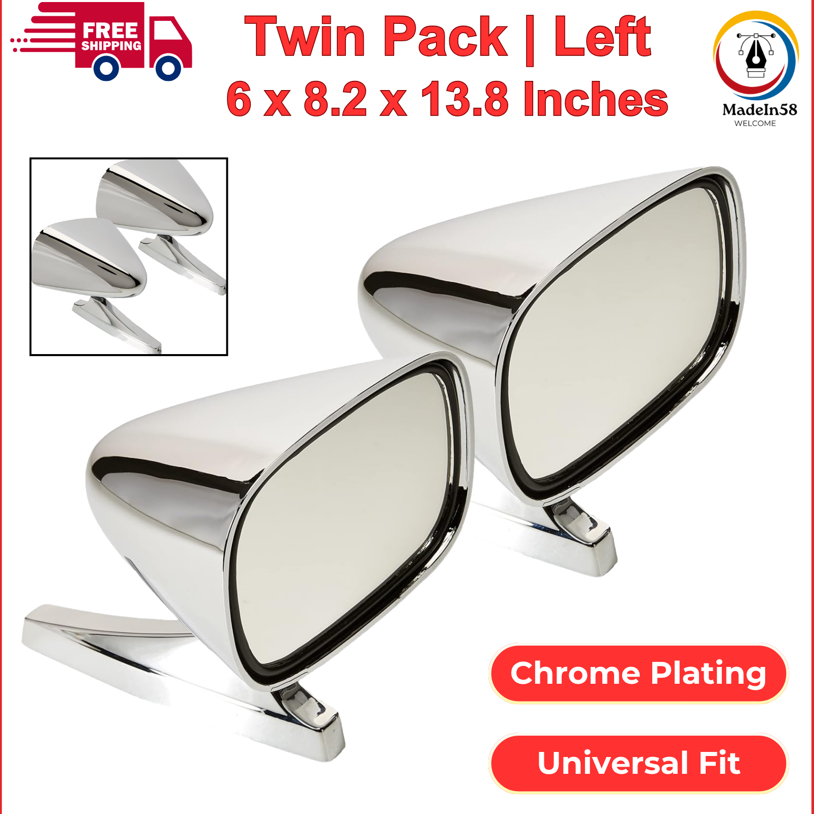 Dual Vintage Style Chrome Sport Bullet Mirrors For Hot Rods Classic ...