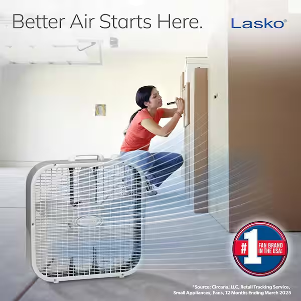 Lasko 20" Classic Box Fan with Weather-Resistant Motor, 3 Speeds, 22.5 ...