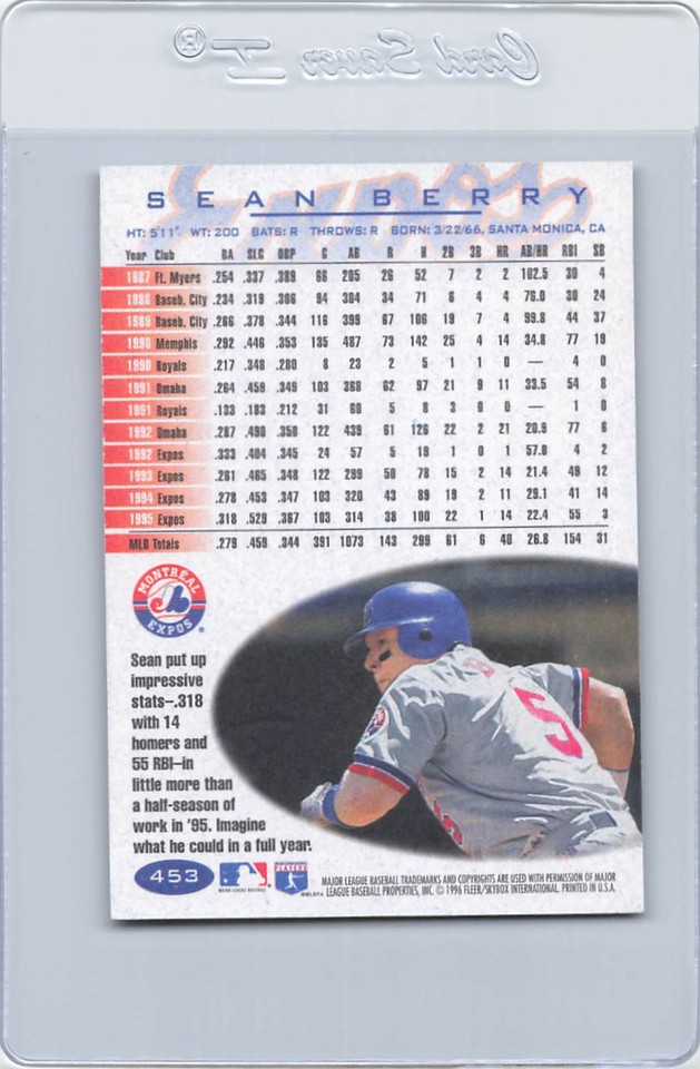1996 Fleer #453 Sean Berry Expos Signed Auto *K1192 | eBay