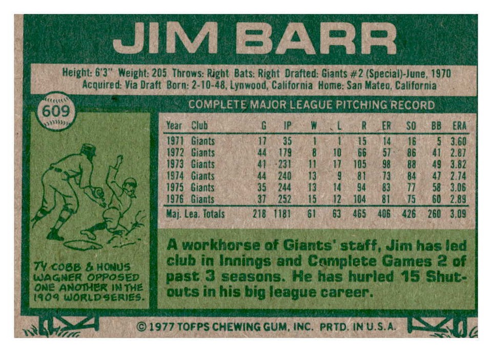 1977 Topps Jim Barr 609 | eBay
