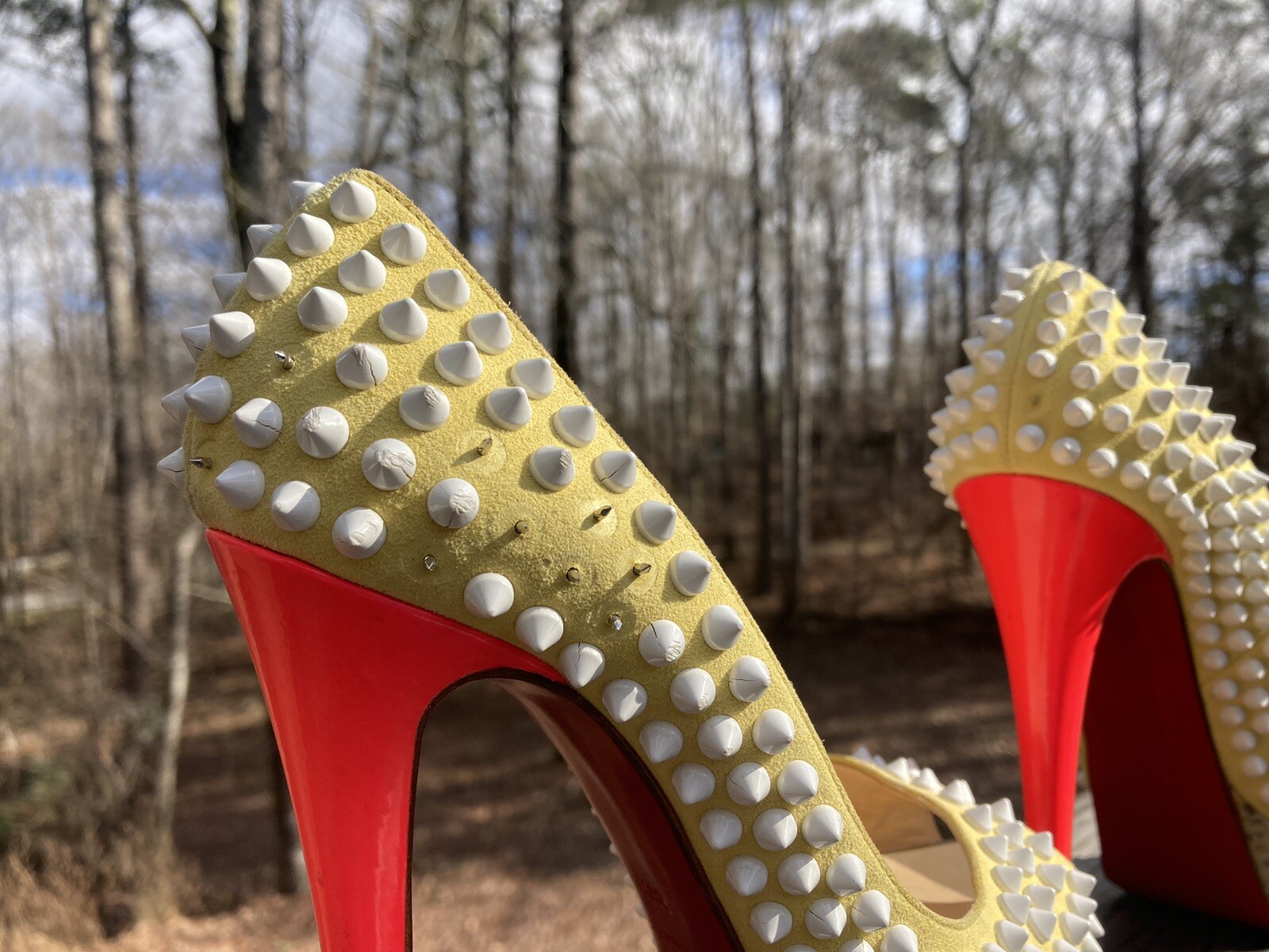 Christian Louboutin Lady Peep Suede Canary Yellow Spi… - Gem