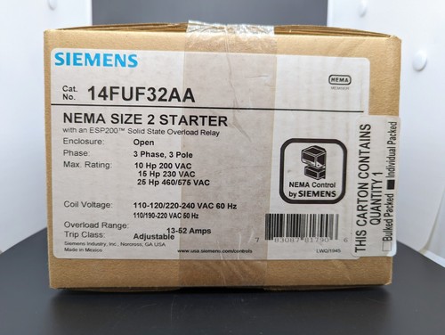 Siemens 14FUF32AA Nema Size 2 120/240V Open Starter NIB | eBay