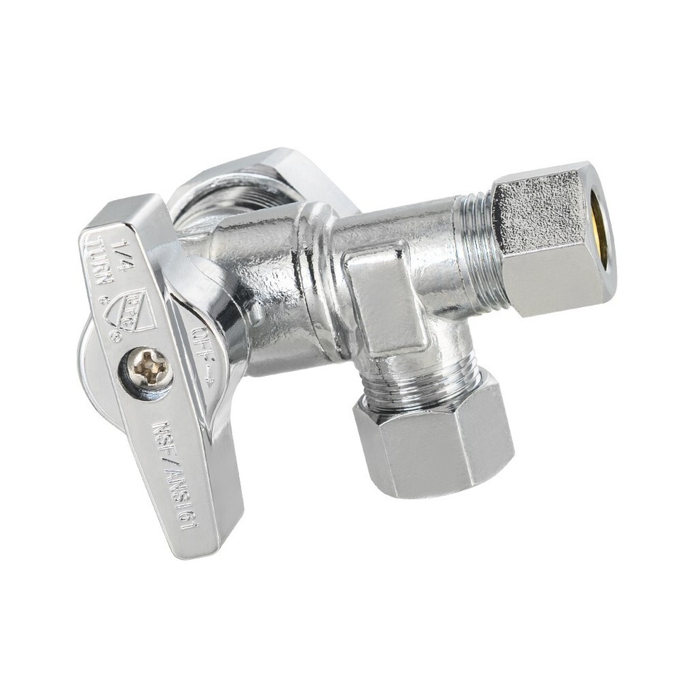 10PCS 1/4-Turn Dual Compres Angle Stop Valves, 1/2" NOM (5/8" OD)x 3/8 ...