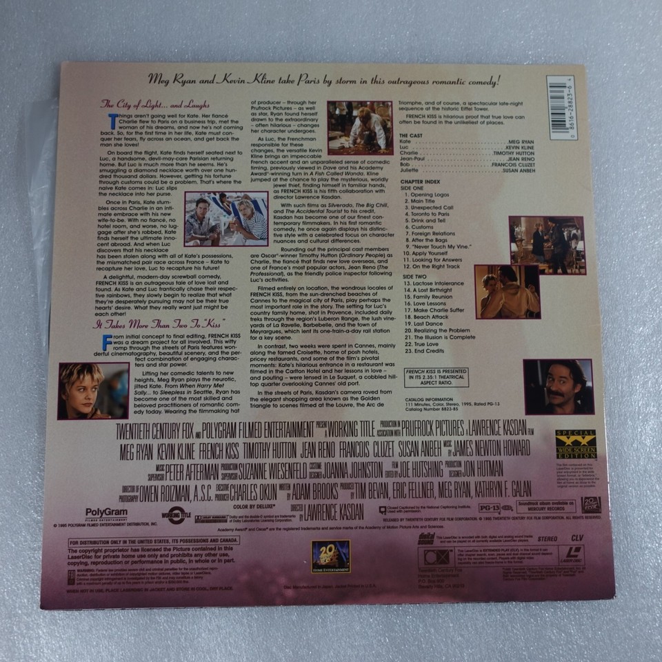 French Kiss Laserdisc Stereo Widescreen Disc LD Movie Digital Sound Meg ...
