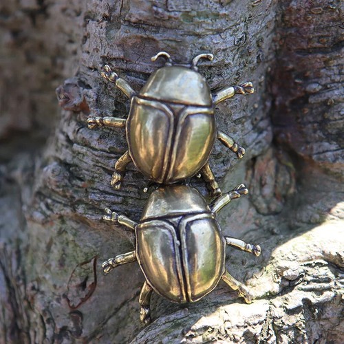 2pcs Vintage Brass Beetle Ladybug Figurine Tea Pet Funny Insect Craft ...