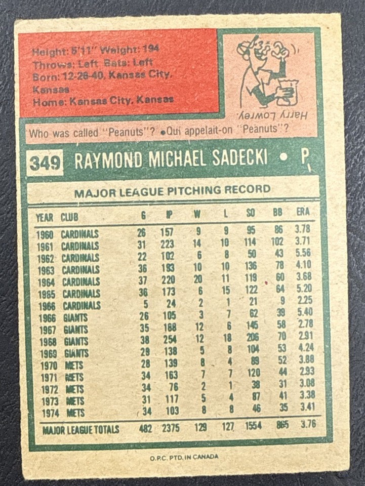 1975 O-Pee-Chee OPC Baseball - #349 Ray Sadecki - St Louis Cardinals | eBay
