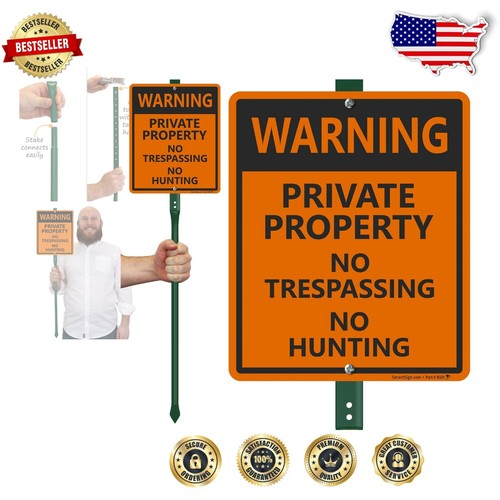 Weather-Resistant No Hunting Sign with 3' Steel Stake, 12" x 10 ...