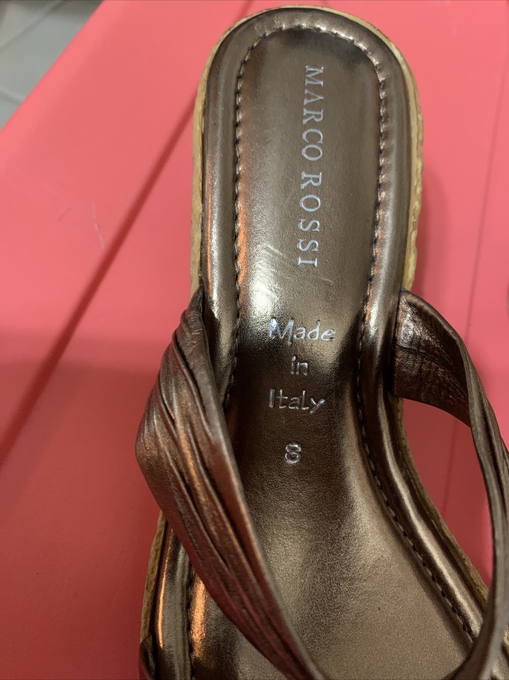 MARCO ROSSI - Brownish Copper Slip On Cork Heel Shoe. Size-8. NWOT | eBay
